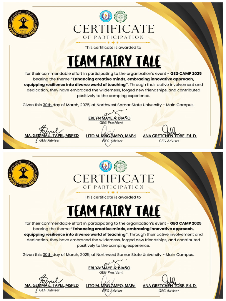 Fairy Tale Team Certificates | PDF