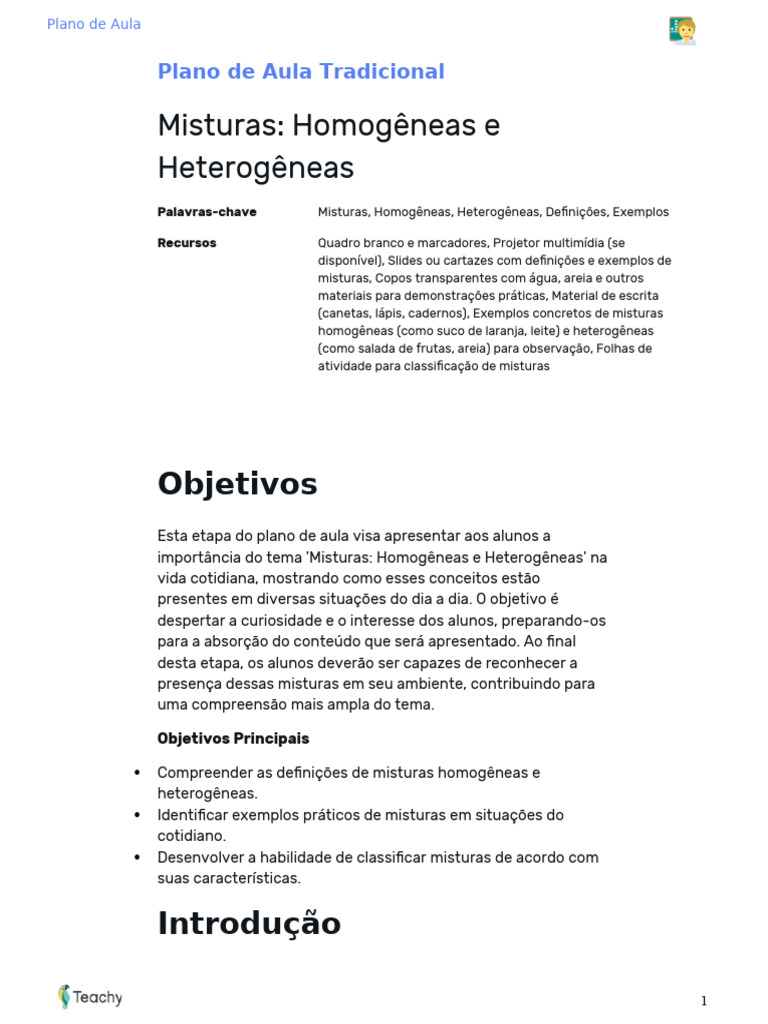 Misturas - Homogeneas e Heterogeneas | PDF | Mistura | Aprendizado
