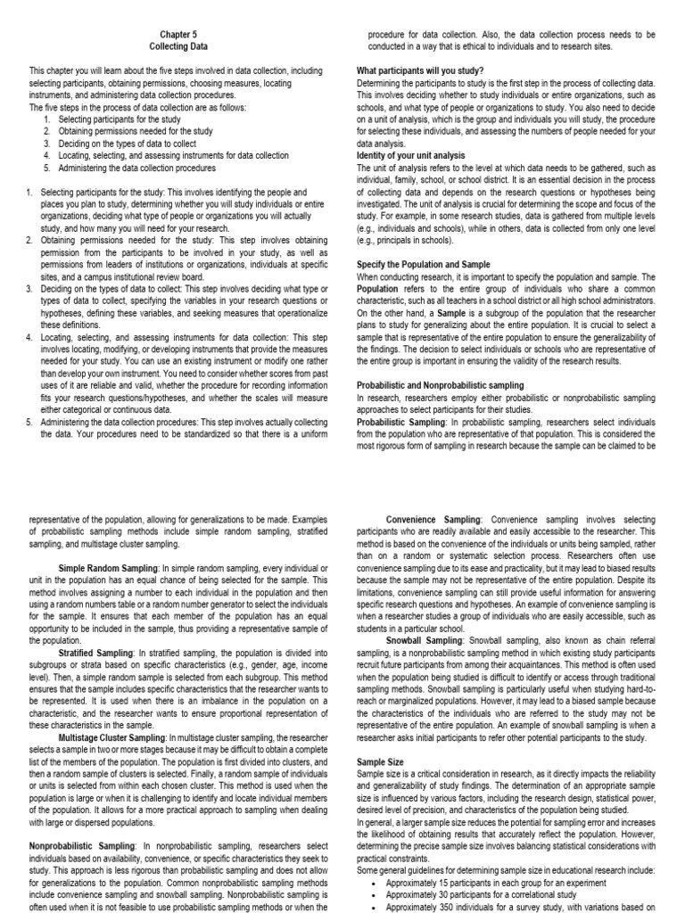 Chapter 5 Collecting Data | PDF | Sampling (Statistics) | Sample Size Determination