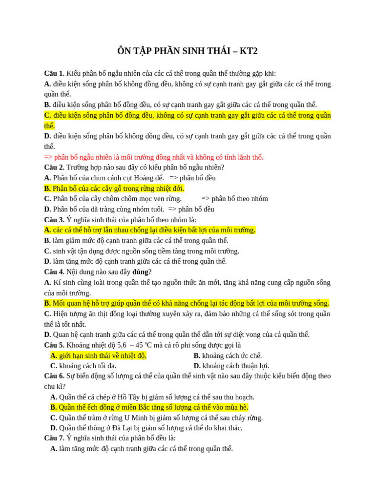 On Tap Sinh Thai - Kt2 - 2024 | PDF