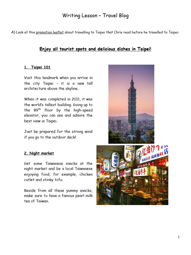 (Travel Blog) Supporting Worksheet For Writing Content | PDF | Cuisine ...