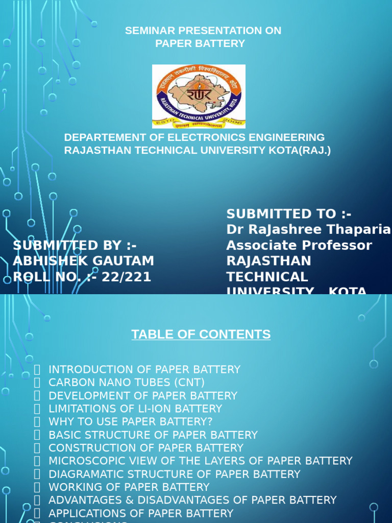 Paper Battery Presentation | PDF | Carbon Nanotube | Electrode