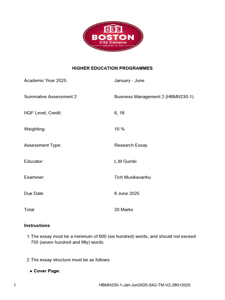 HBMN230 1 Jan Jun2025 SA2 TM V2 28012025 | PDF | Essays | Plagiarism