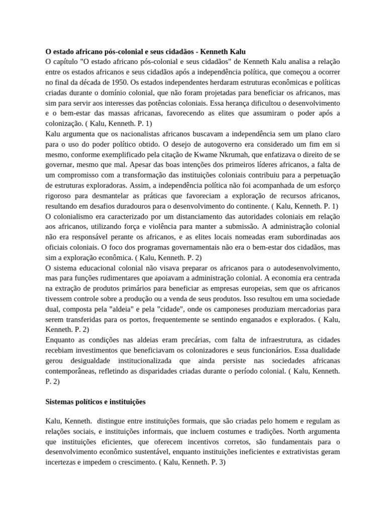 O Estado Africano Pós-Colonial e Seus Cidadãos - Kenneth Kalu | PDF ...