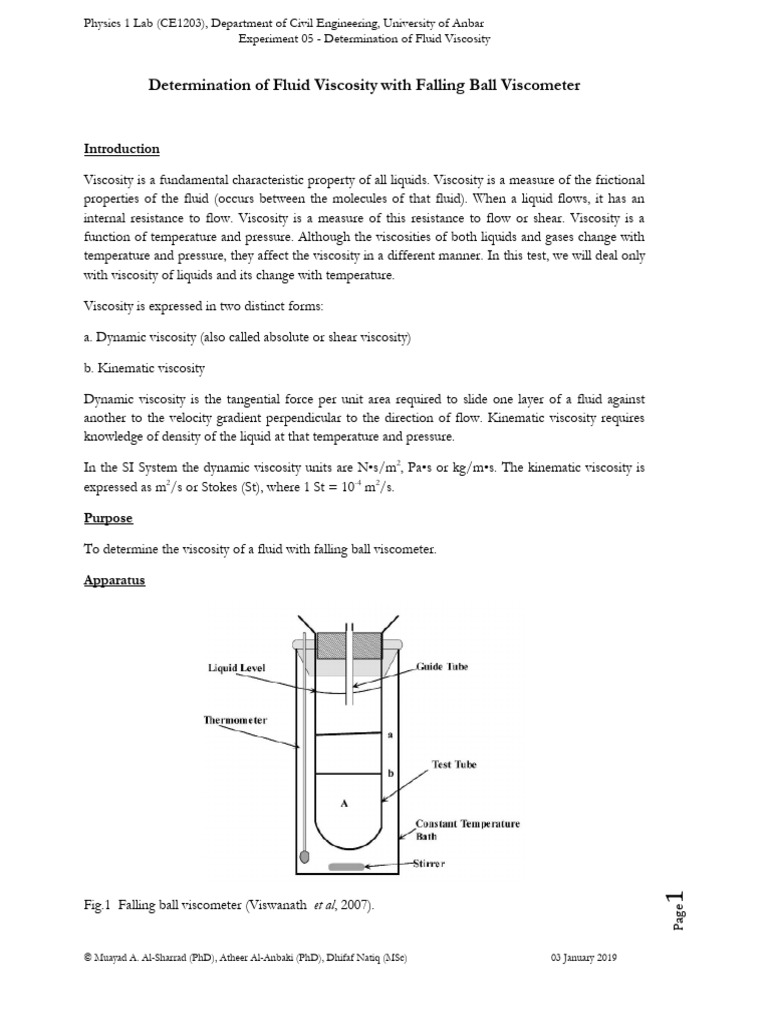 Fluid Viscosity Measurement Lab Guide | PDF | Viscosity | Fluid Dynamics
