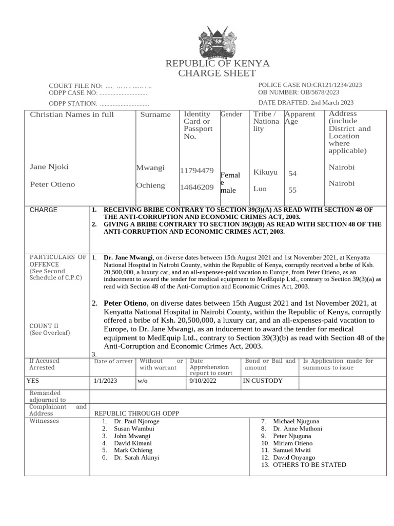 Kenya Police Charge Sheet Form | PDF | Bail | Crime & Violence