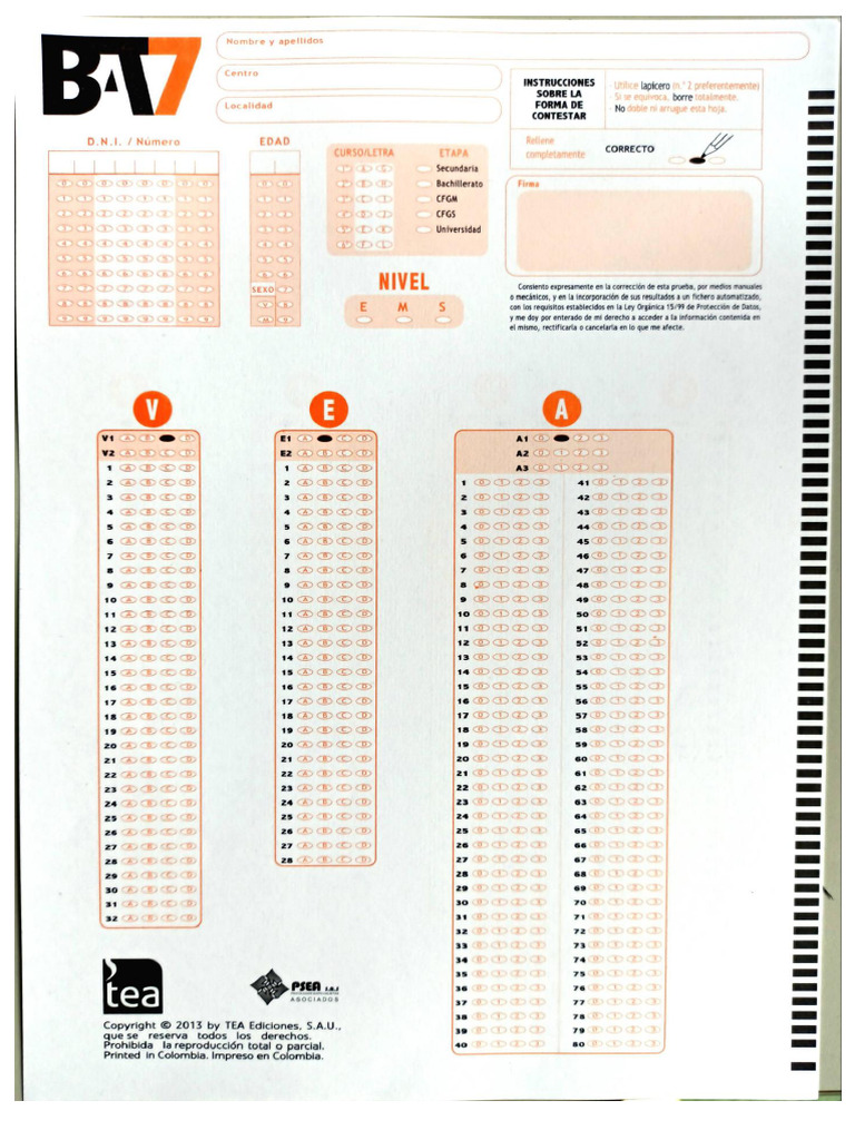 Hoja de respuesta BAT7 virtual | PDF