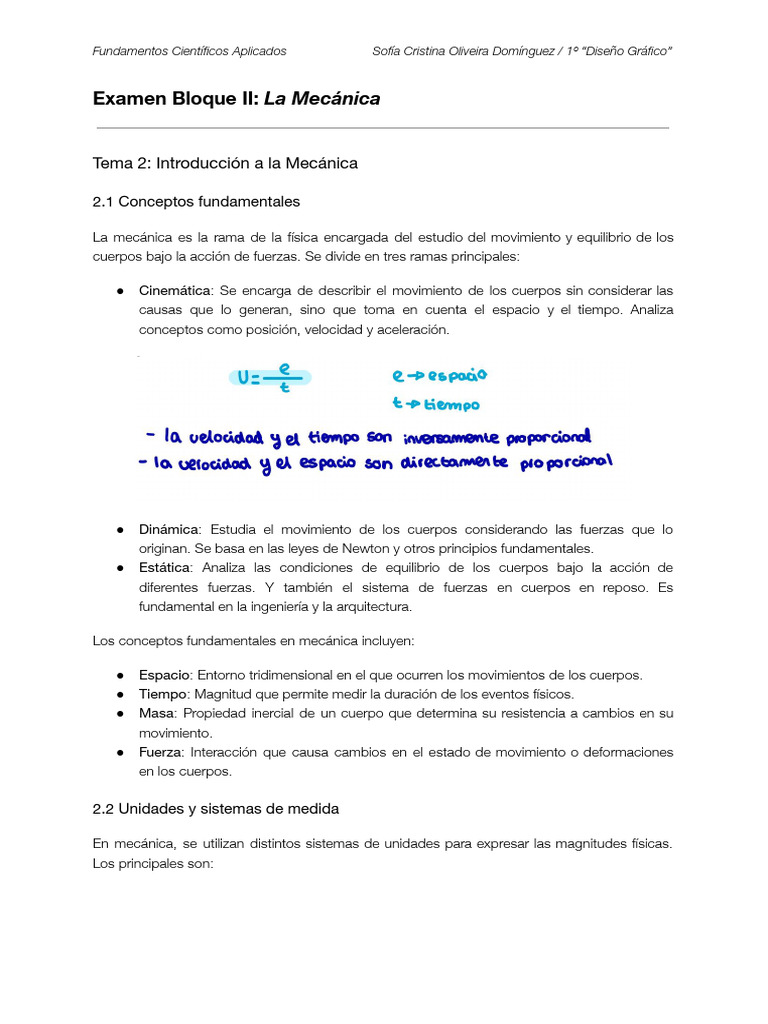 Examen Bloque II - La Mecánica | PDF | Fuerza | Vector Euclidiano