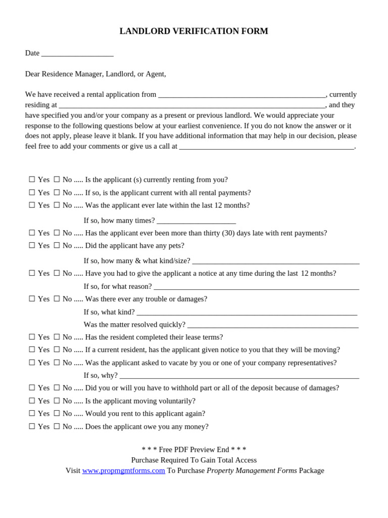 Landlord Verification Form | PDF | Landlord | Lease