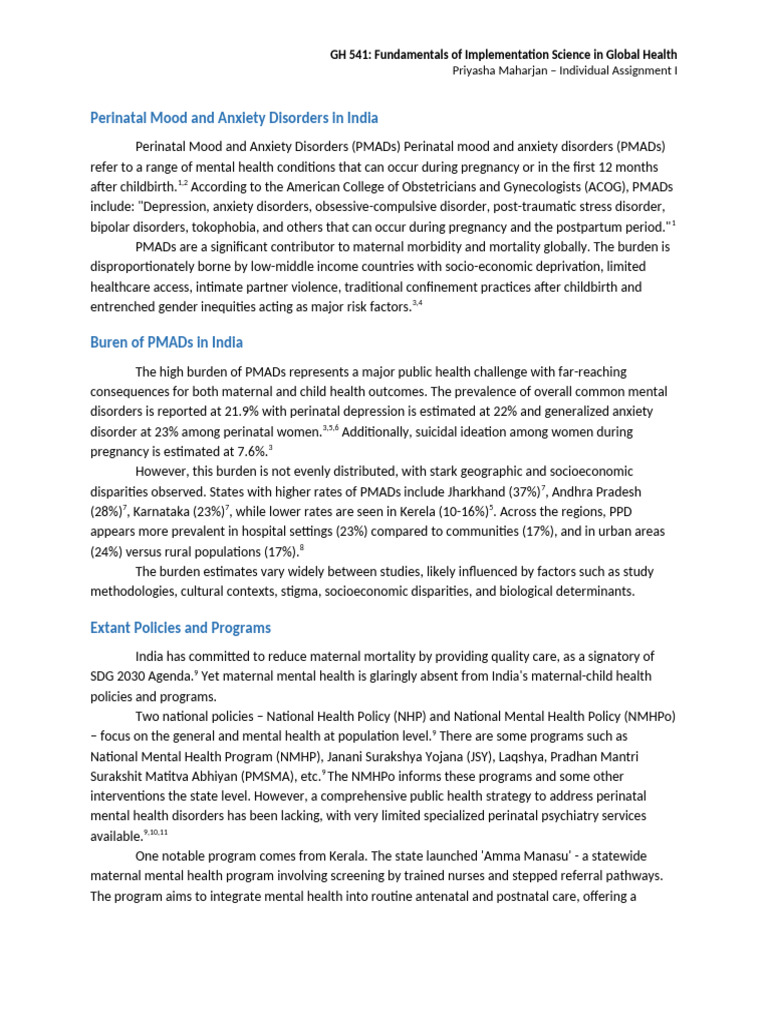 PMADs Individual Assignment 1 Priyasha | PDF | Mental Disorder ...