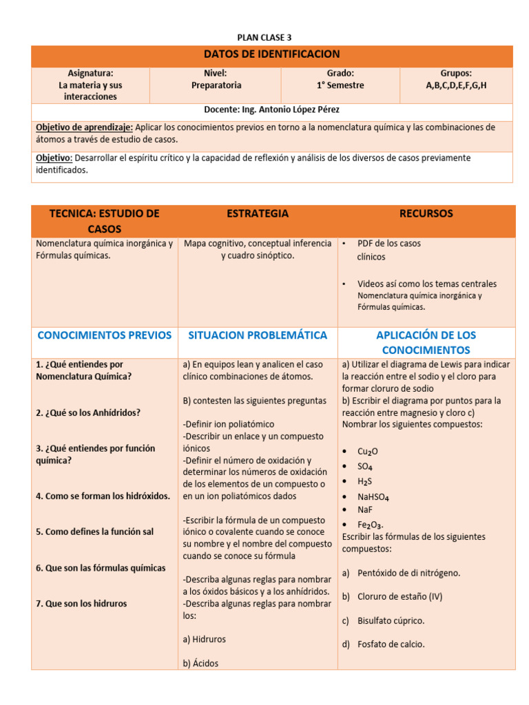 Plan Clase 3 | PDF | Compuestos químicos | Óxido