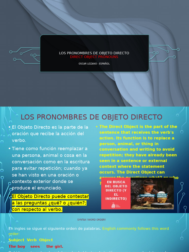 Los Pronombres de Objeto Directo (Autosaved) | PDF | Asunto (gramática ...