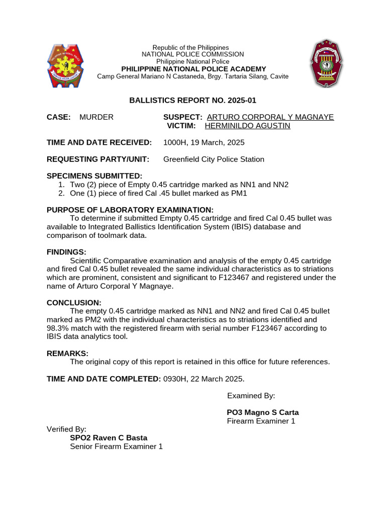 Laboratory-Examintion-Results-BALLISTICS | PDF