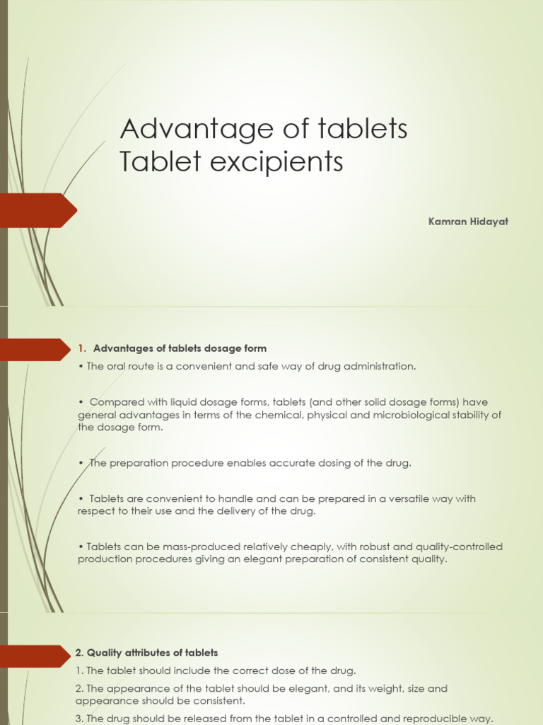 Benefits and Components of Tablets | PDF | Tablet (Pharmacy ...