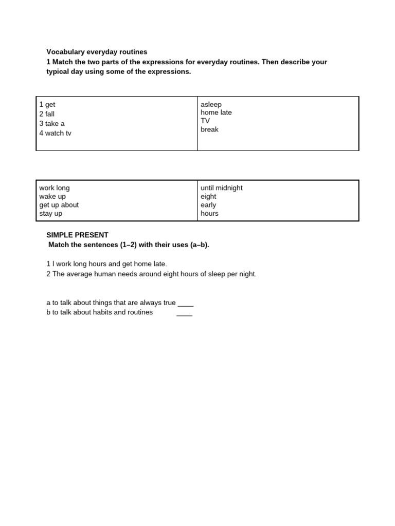 Vocabulary Everyday Routines | PDF