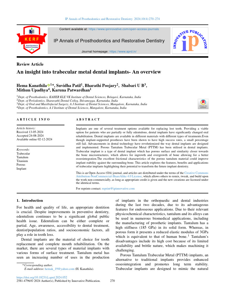An Insight Into Trabecular Metal Dental Implants- | PDF | Implant ...