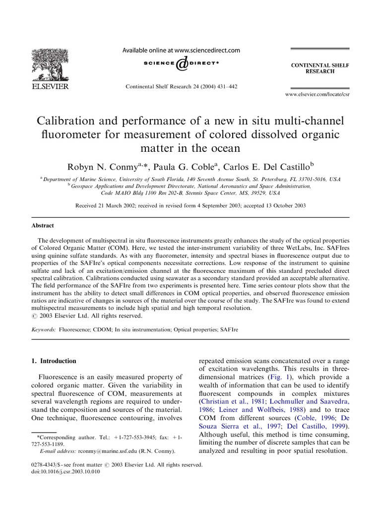 Calibration and Performance of A New in Situ Multi-Channel Uorometer For Measurement of Colored ...