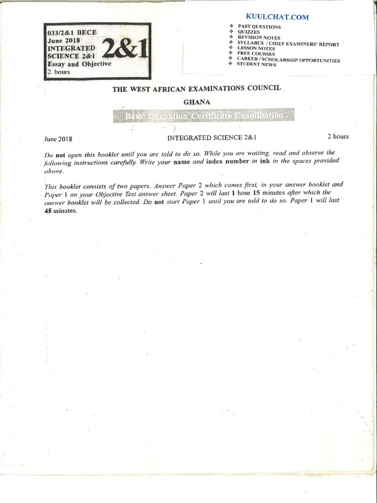 Bece 2018 Science | PDF