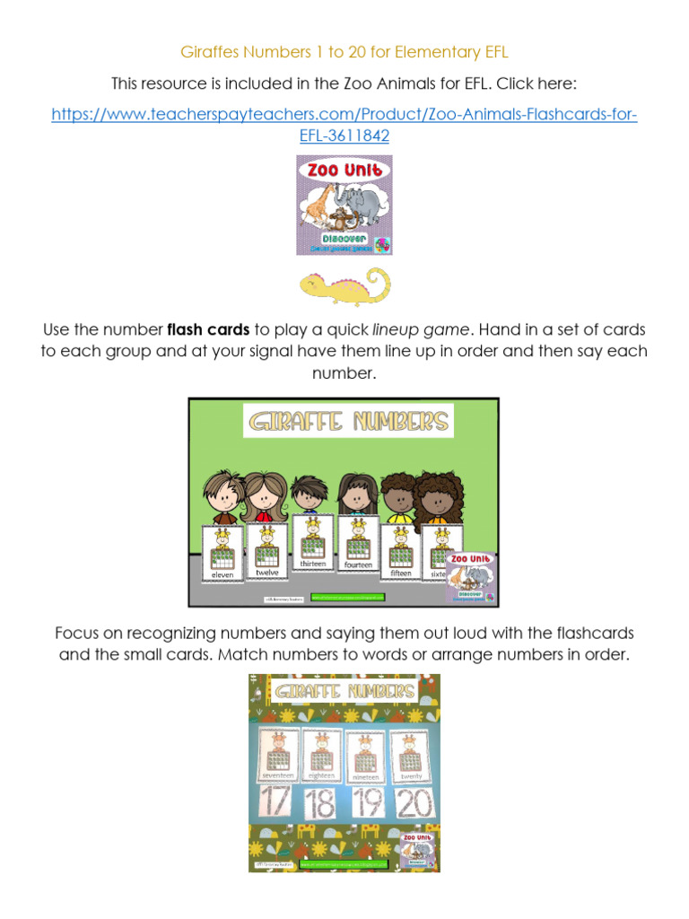 Giraffe Number Flashcards EFL 1-20 | PDF