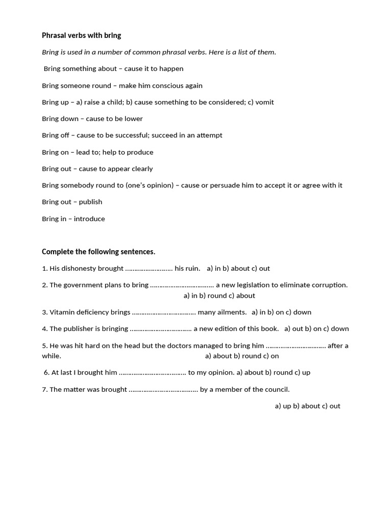 Phrasal Verbs With Bring | PDF