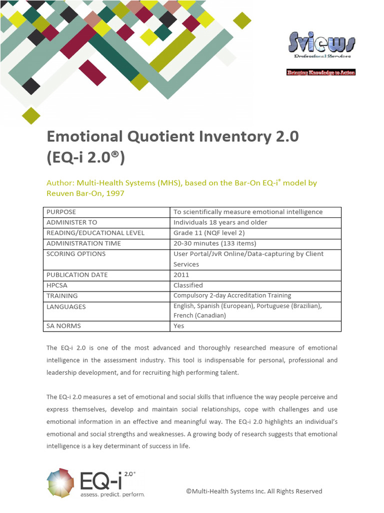Emotional Quotient Inventory 2.0 EQ I 2.0 | PDF | Emotional Intelligence | Psychology
