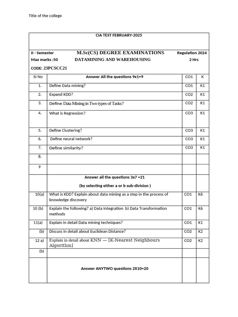 Data Mining Assessment Questions | PDF