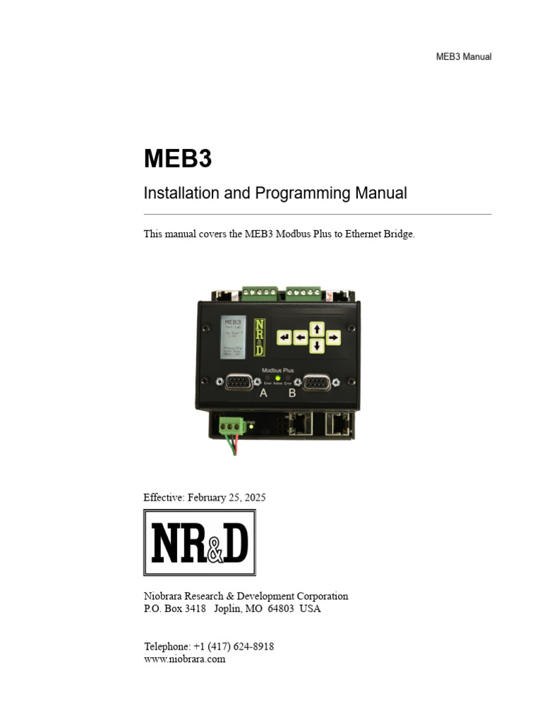 Installation and Programming Manual - MEB3 Modbus Plus To Ethernet Bridge | PDF | Computer ...