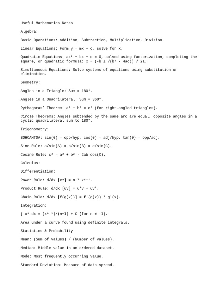 Comprehensive Math Study Guide | PDF