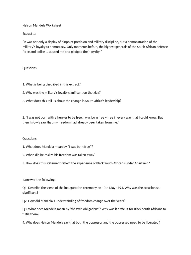 Nelson Mandela-Worksheet | PDF