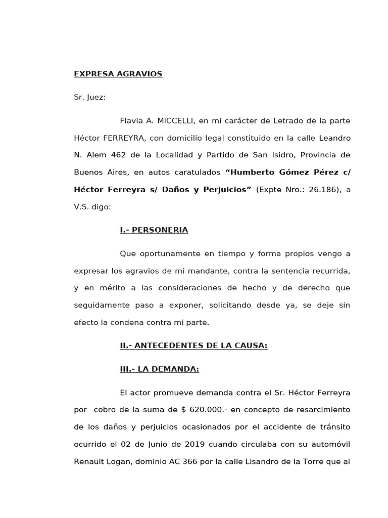 Agravios en Caso de Daños y Perjuicios | PDF