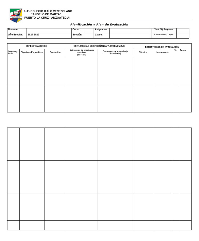 Formato Planificacion Vacio Nuevo (1) | PDF