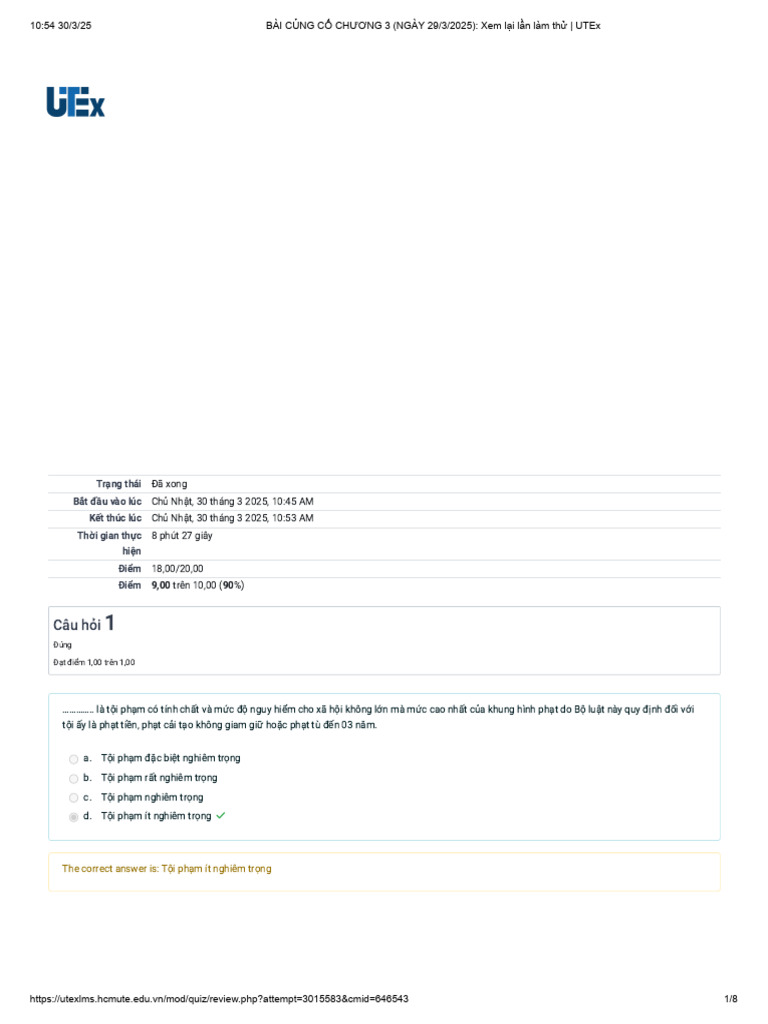 BÀI CỦNG CỐ CHƯƠNG 3 (NGÀY 29_3_2025)_ Xem lại lần làm thử _ UTEx (1) | PDF