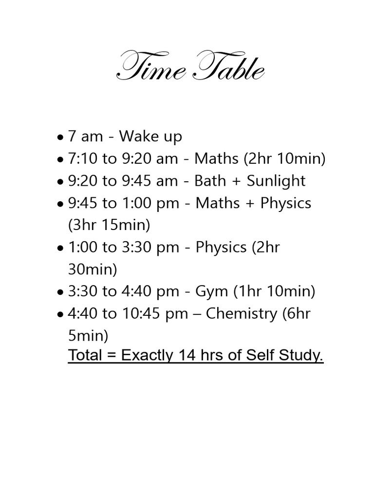 14-Hour Study Time Table | PDF