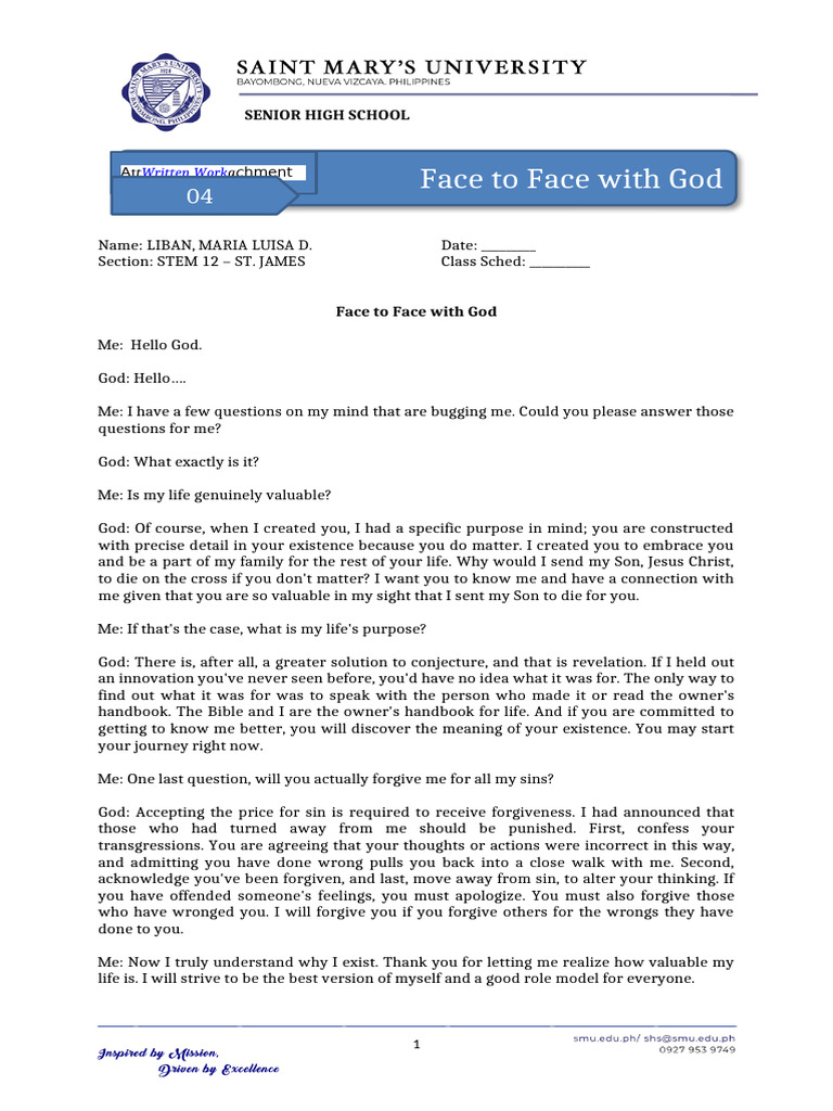 Week 2 Assignment Face To Face With God | PDF | Forgiveness | Religious Belief And Doctrine
