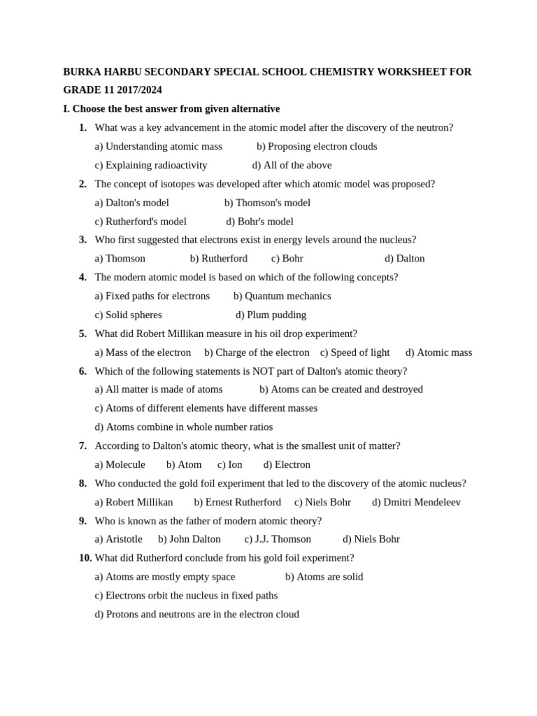 CHEMISTRY WORKSHEET FOR GRADE 11 2017 | PDF | Electromagnetic Radiation ...