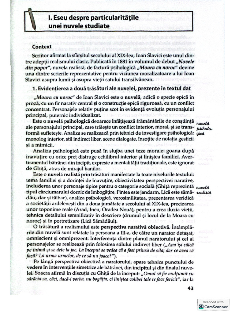 Eseu-Particularitățile Unei Nuvele Psiho Moara Cu Noroc | PDF