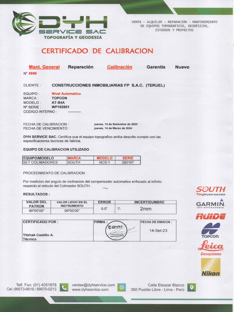 Certificado Nivel Optico | PDF