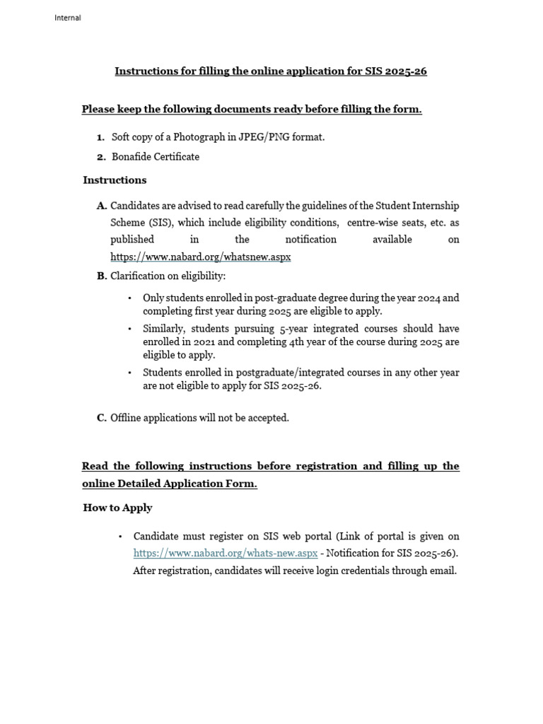 Instruction For Filling The Online Application For SIS | PDF ...