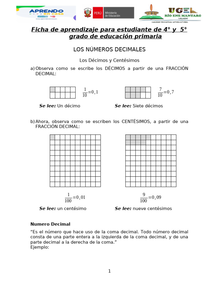 63a Los Números Decimales | PDF | Decimal | Lexicología