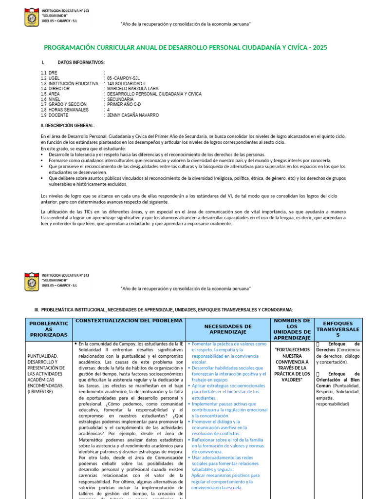 Programación Anual de DPCC 2025 | PDF | Aprendizaje | Enseñando