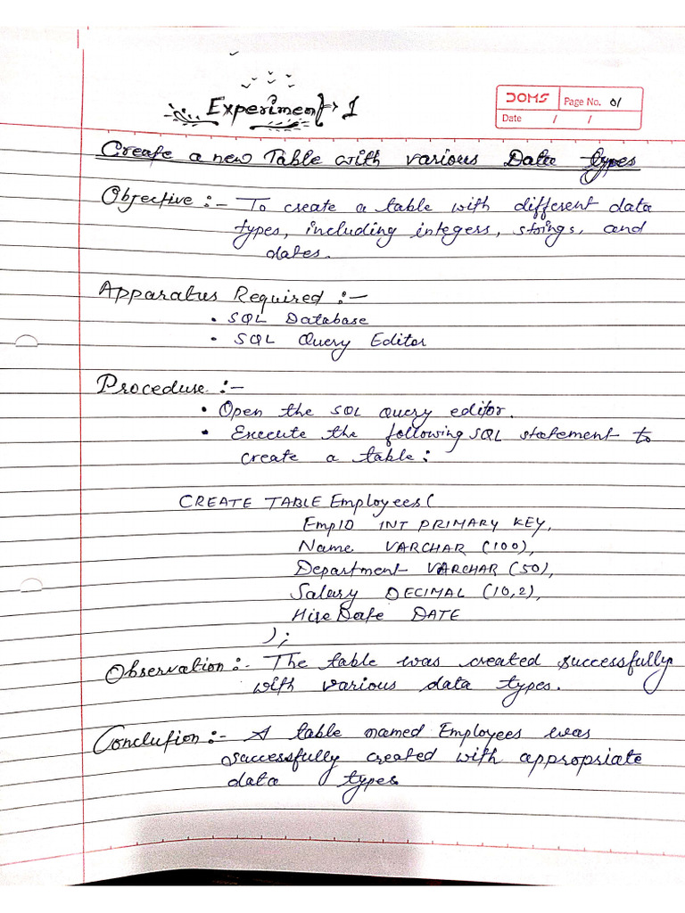 DBMS Lab Experiment | PDF
