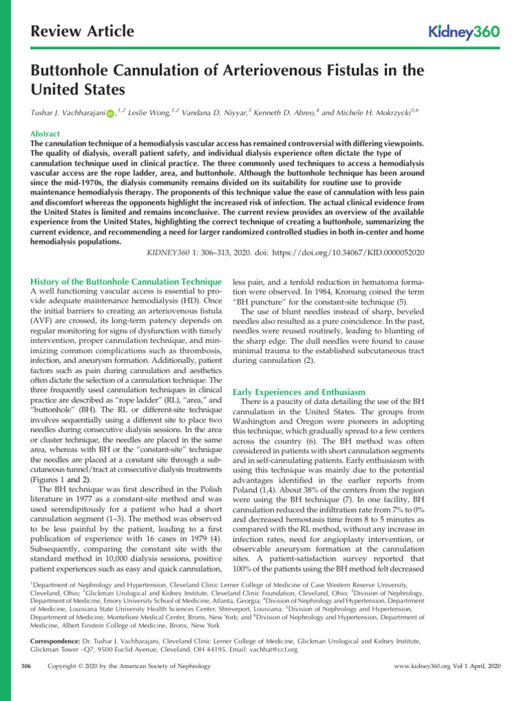 Buttonhole Cannulation of Arteriovenous Fistulas in The - United States ...