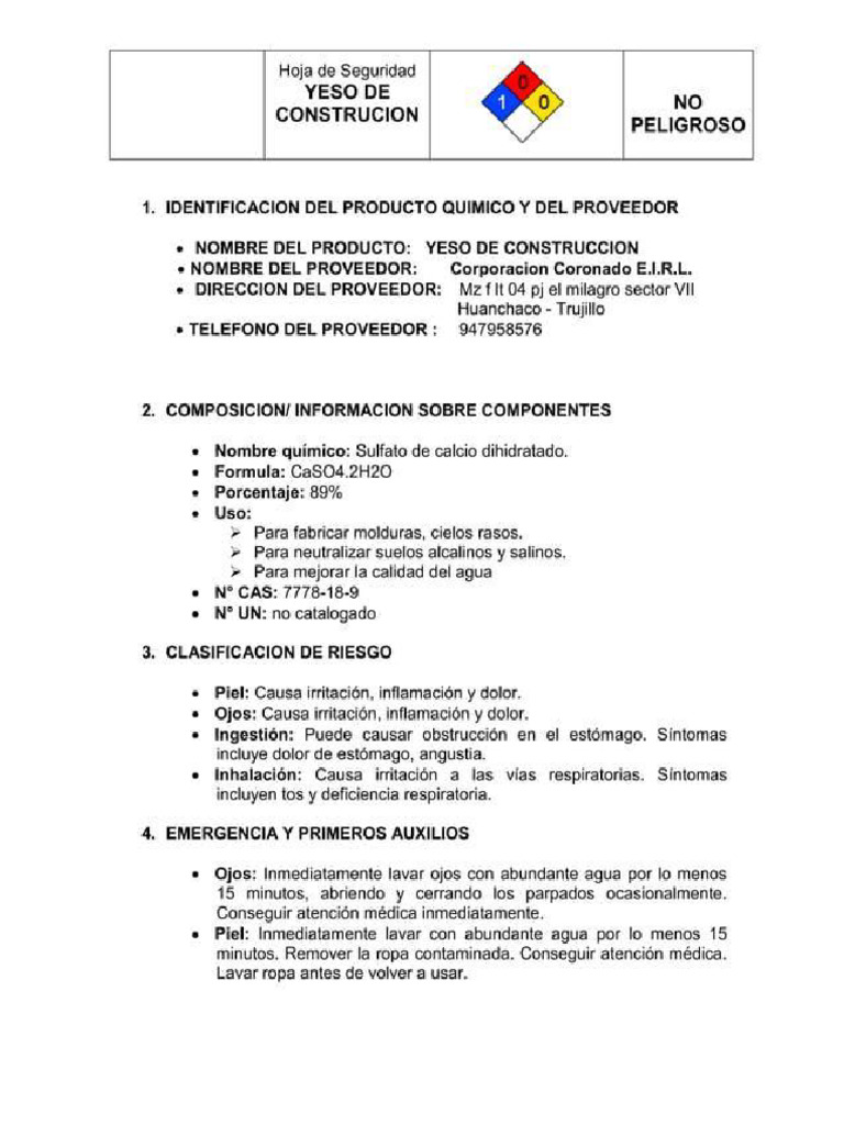 HOJA MSDS YESO | PDF