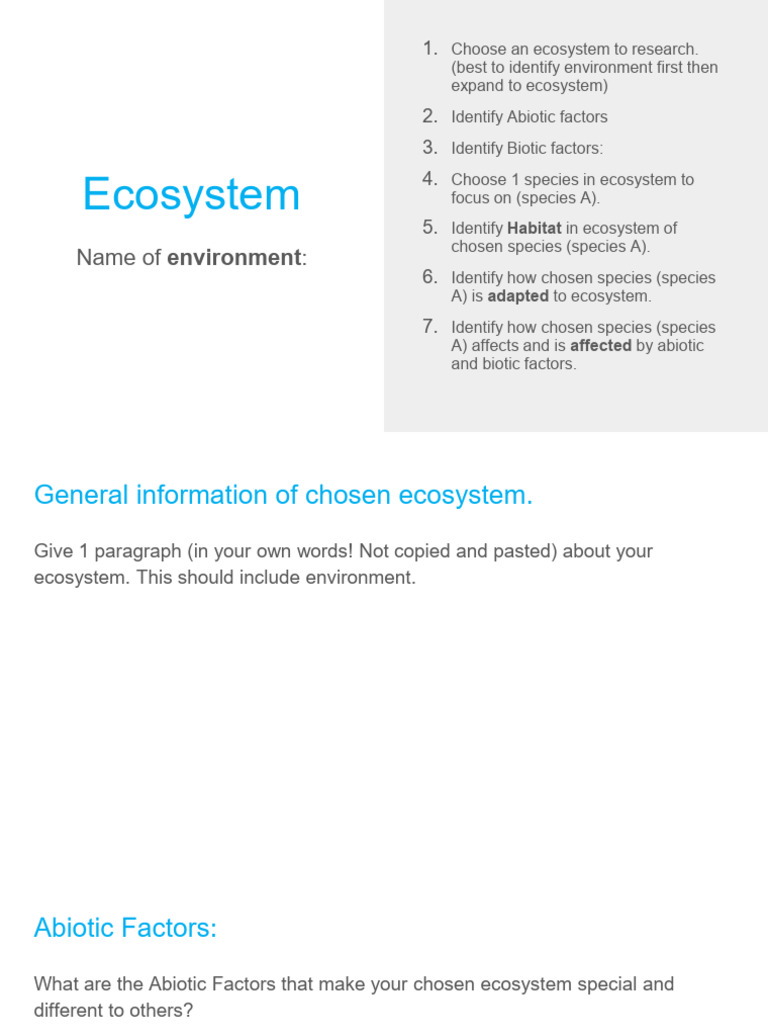 Grade 7 Ecosystem Assignment Unit 4 | PDF