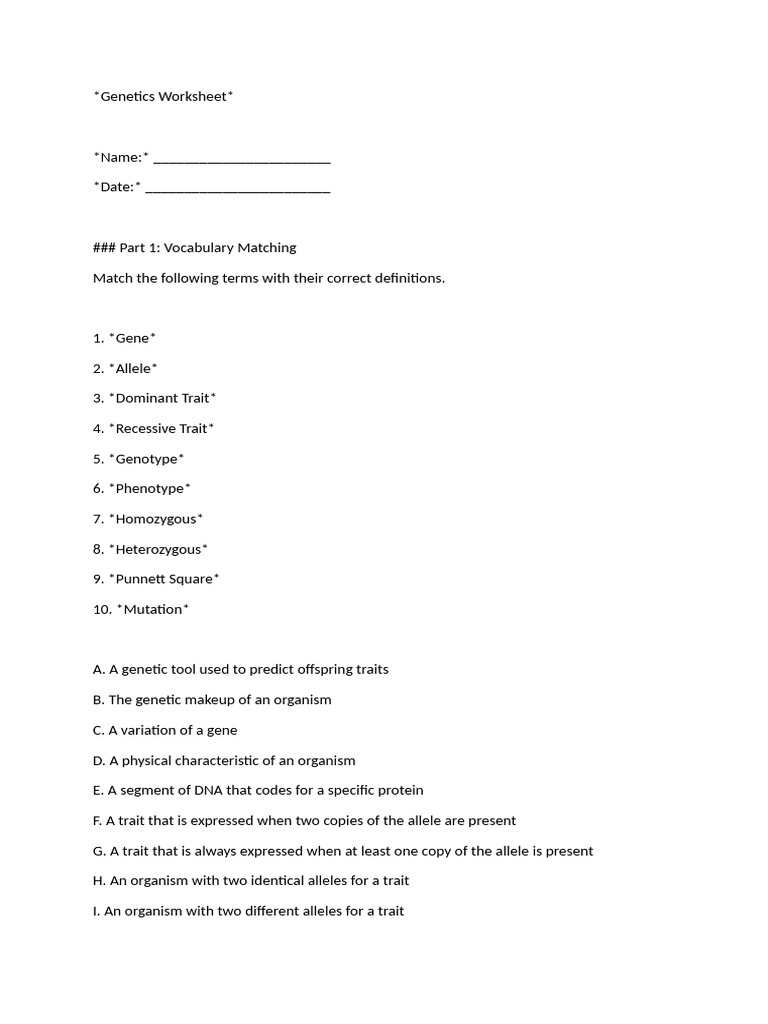 Genetics Worksheet | PDF
