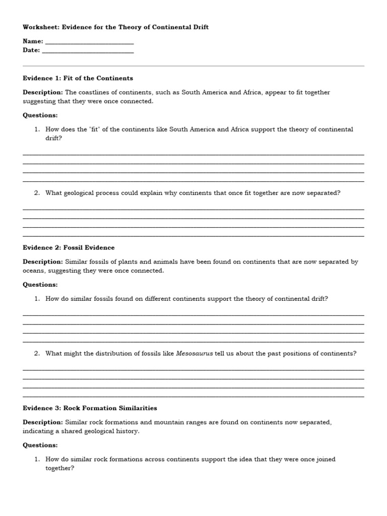 Continental Drift Evidence Worksheet | PDF | Natural Sciences | Nature
