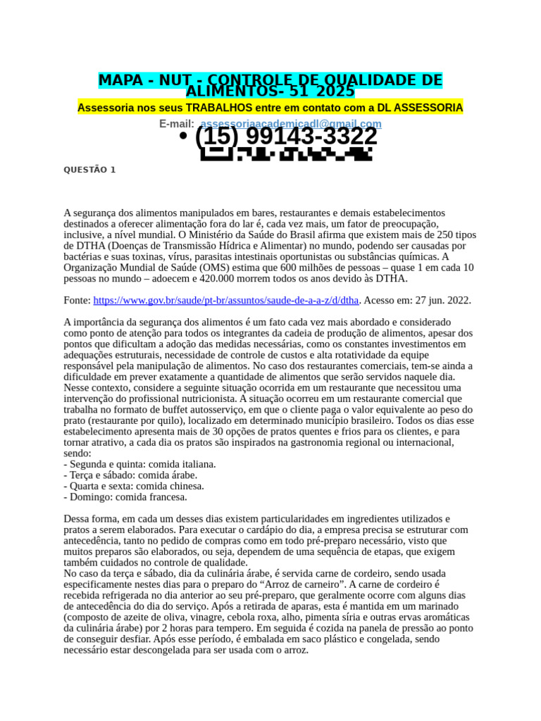 Mapa - Nut - Controle de Qualidade de Alimentos - 51 - 2025 | PDF ...