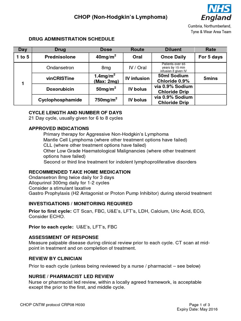 Chop Necn Protocol Crp08 h030 | PDF | Intravenous Therapy | Medicine