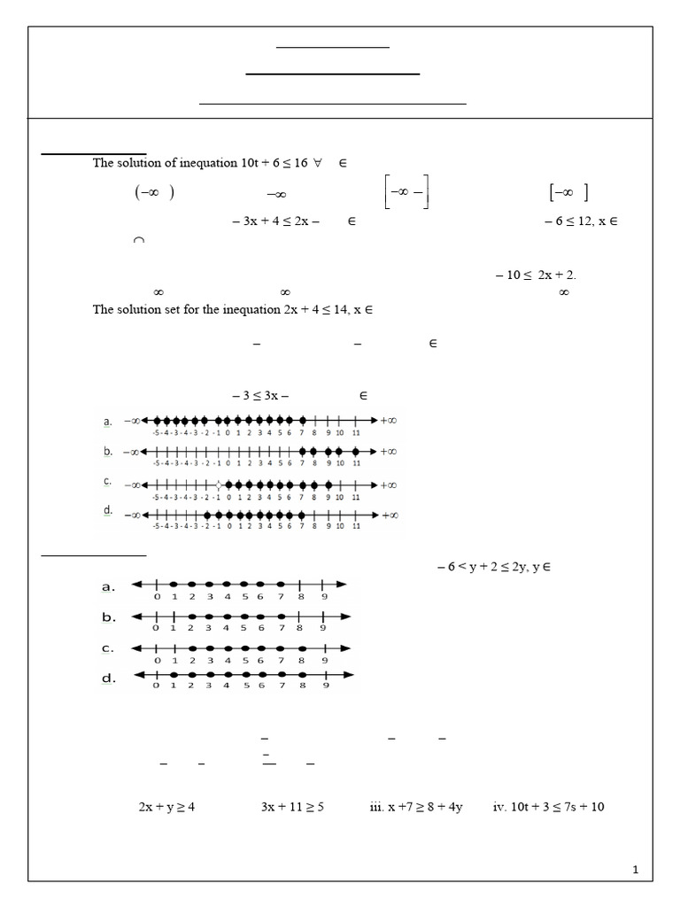 Class 10 ICSE Linear Inequations Worksheet | PDF | Inequality ...