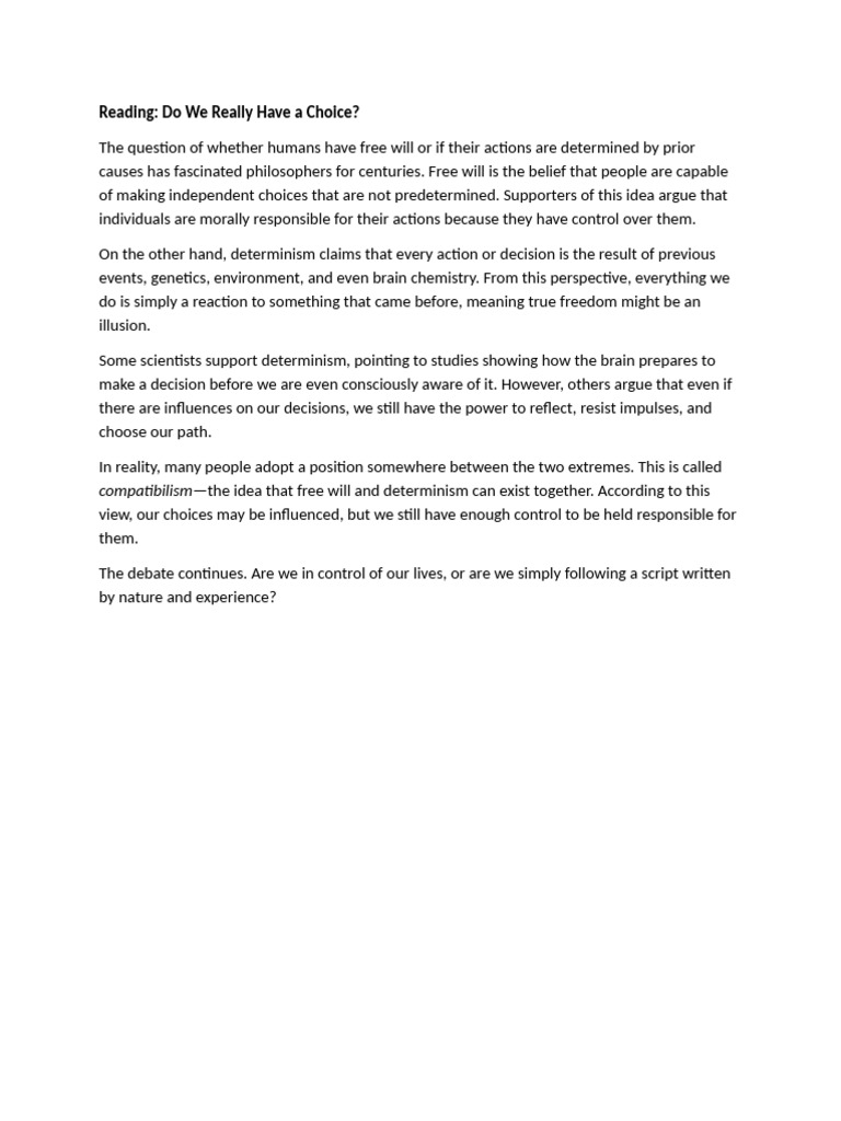 Free Will vs. Determinism Debate | PDF